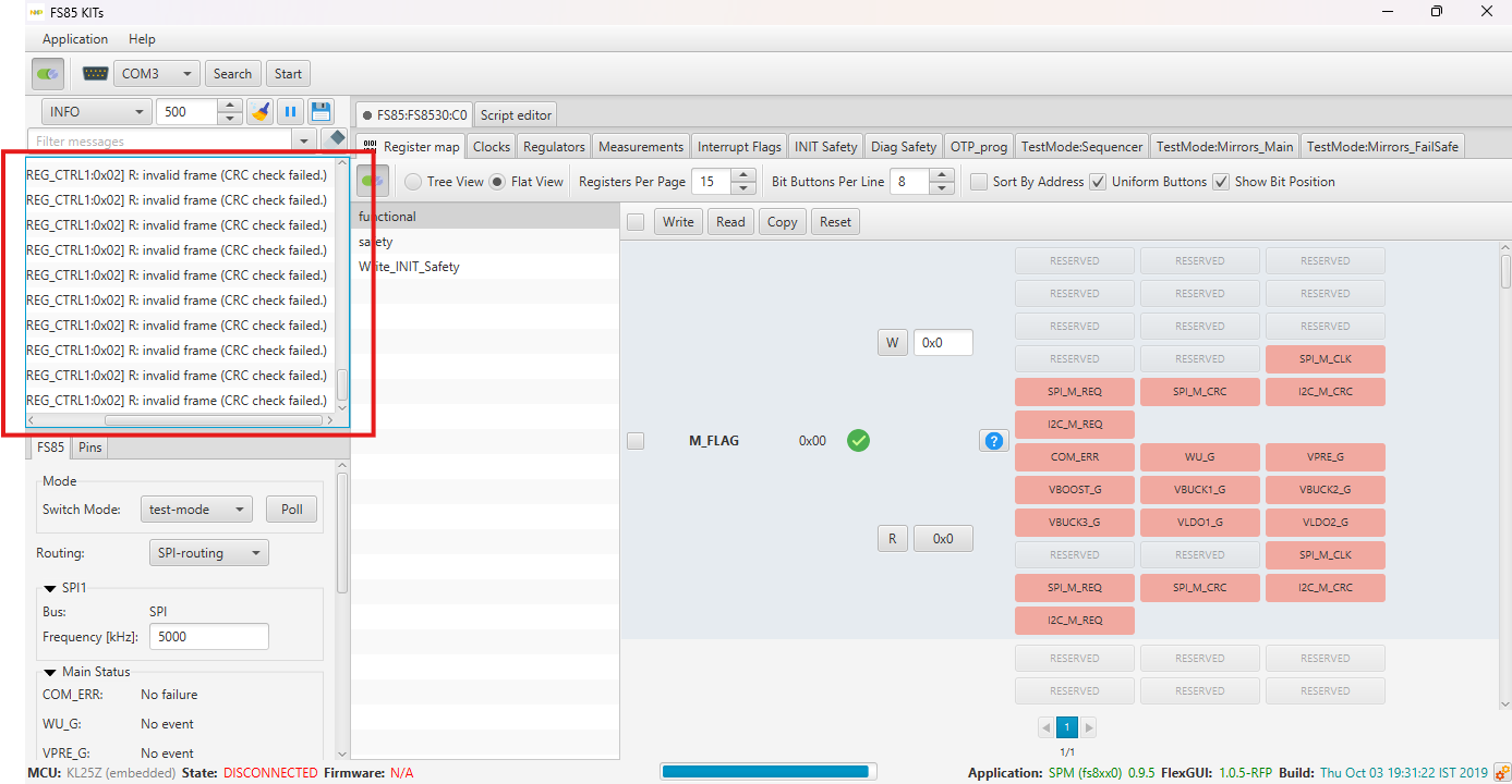 Facing continuous invalid frame (CRC fault)error while starting the ...