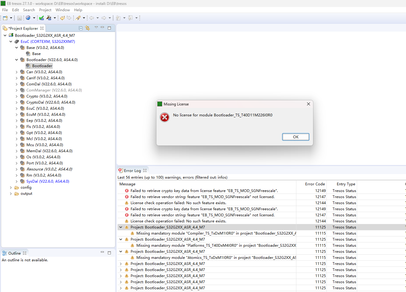 Using the "EB" tool to refer to "AN13750" for configuration errors in "Bootloader_S32G2XX_aSR_4 ...