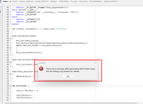 SS32K144 IAR JLink there were warnings while generating flash loader ...