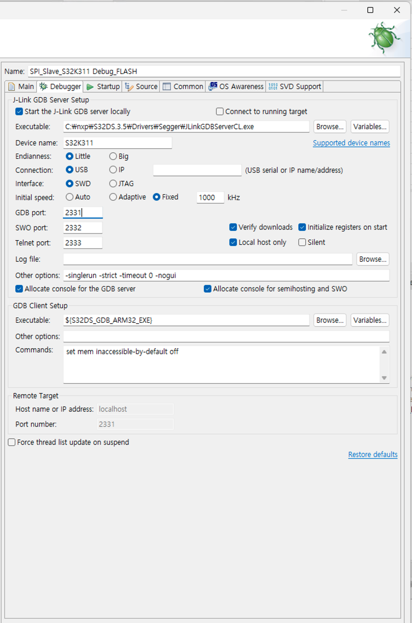 Solved: Having trouble with semihost by J-link for S32K311 - NXP Community