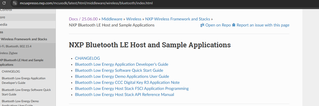 [MCUXSDK] GitHub SDK - Documentation for Bluetooth LE platforms - NXP Community