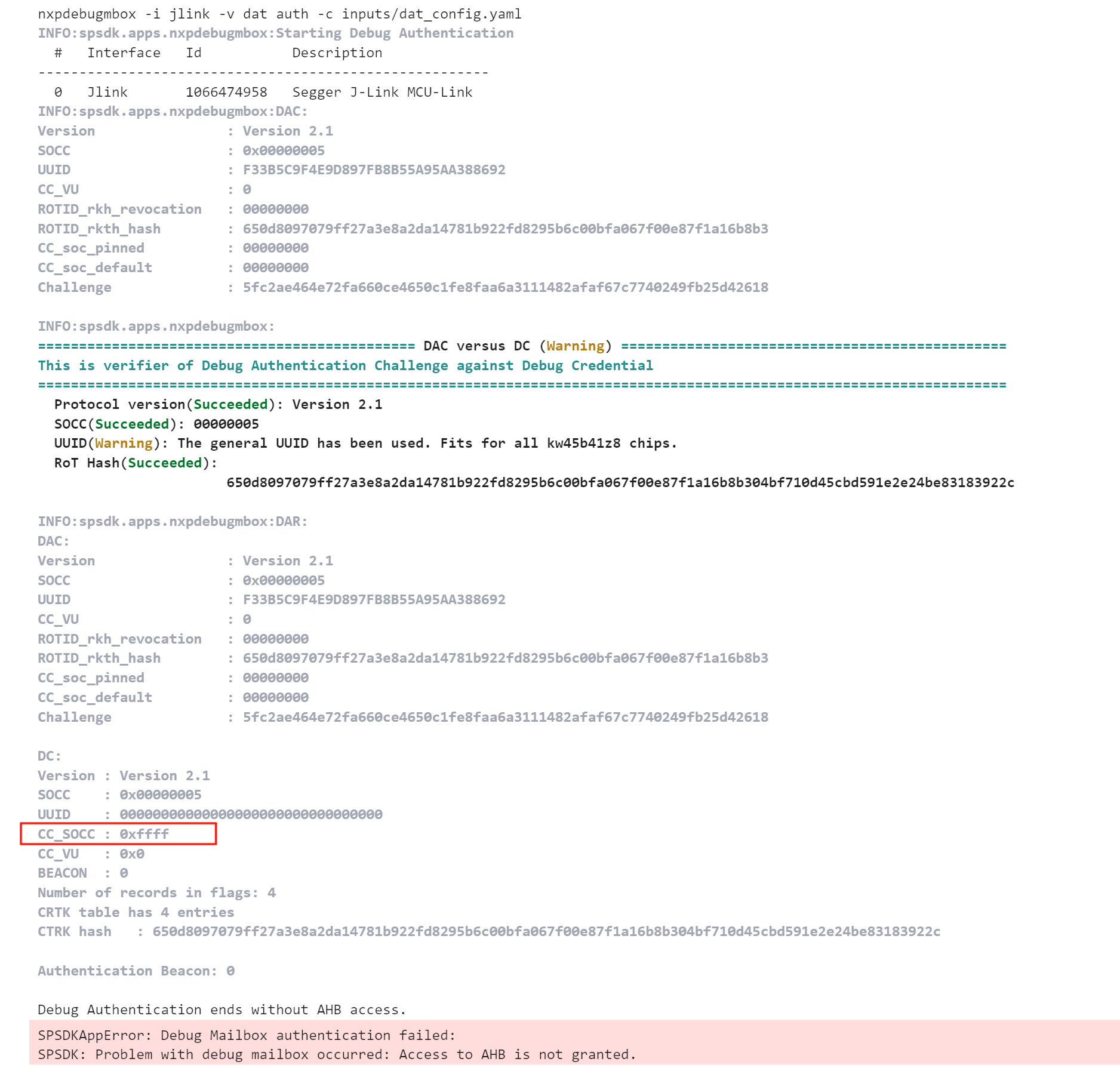Solved: KW45: Debug Authentication Fails with SPSDK 3.1.0 & J-Link on Secured Device (Wrong DM ...
