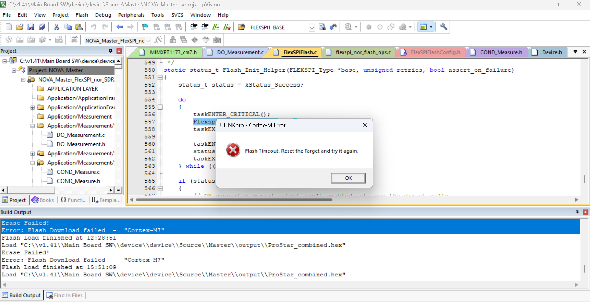 unable to program my flash using KEIL and ulink pro when changed flash ...