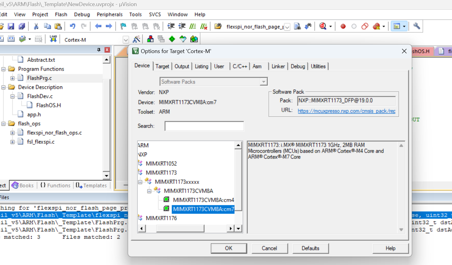 unable to program my flash using KEIL and ulink pro when changed flash ...