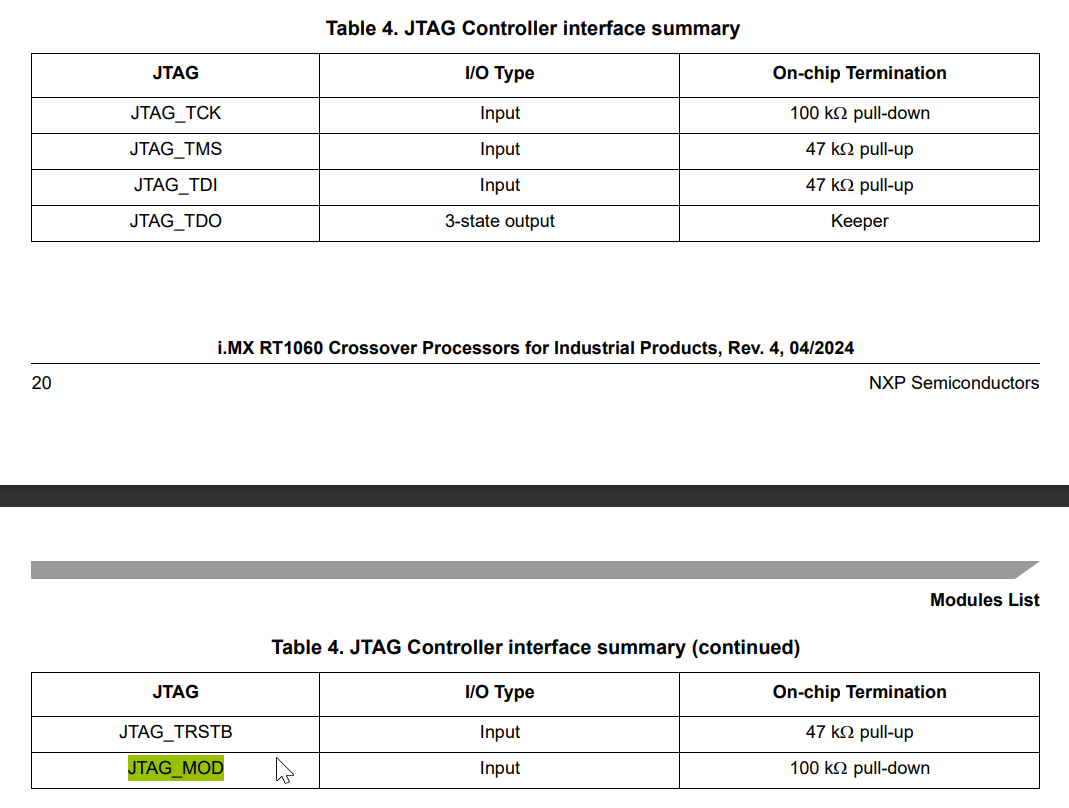 imxrt1062 JTAG_MOD Pin Unconnected - NXP Community