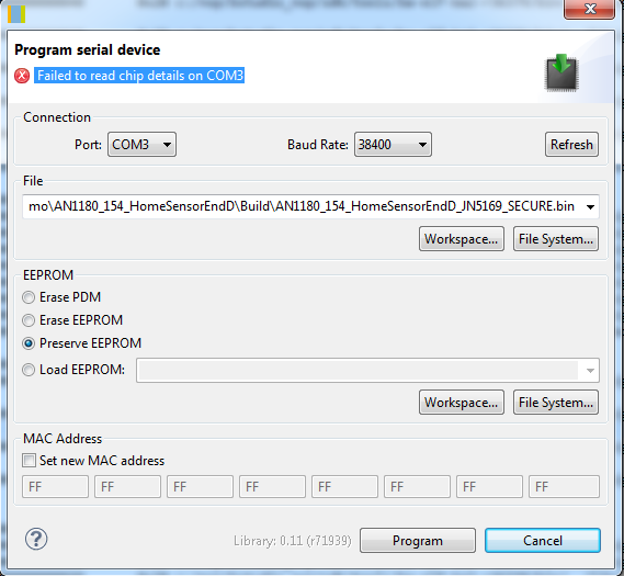 JN5169 - Failed to read chip details on COMx - NXP Community