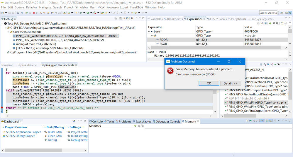 S32K144 使用S32 DS环境，IAR进行编译，debug寄存器有问题 - NXP Community